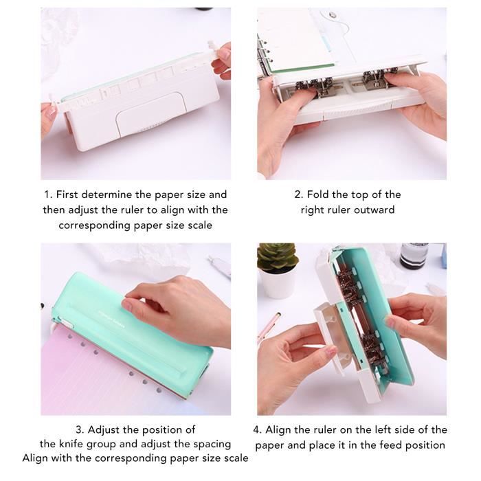 CHE Perforateur de papier 6 trous espacement réglable pour A4 A5 B5 A6 ...
