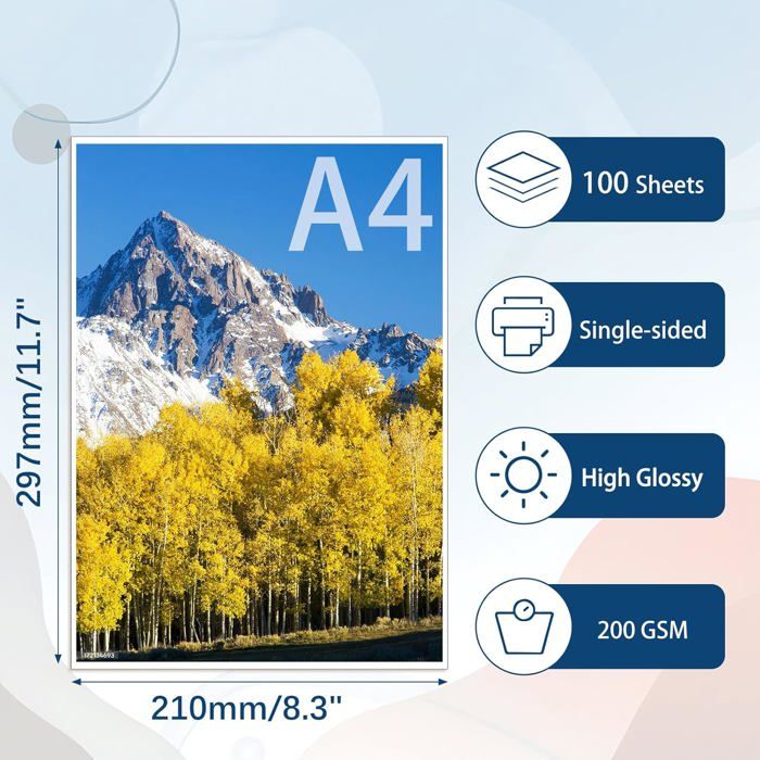 Papier photo A4 brillant - PAPECO - 100 feuilles - 200 g/m² - 21x29.7 ...