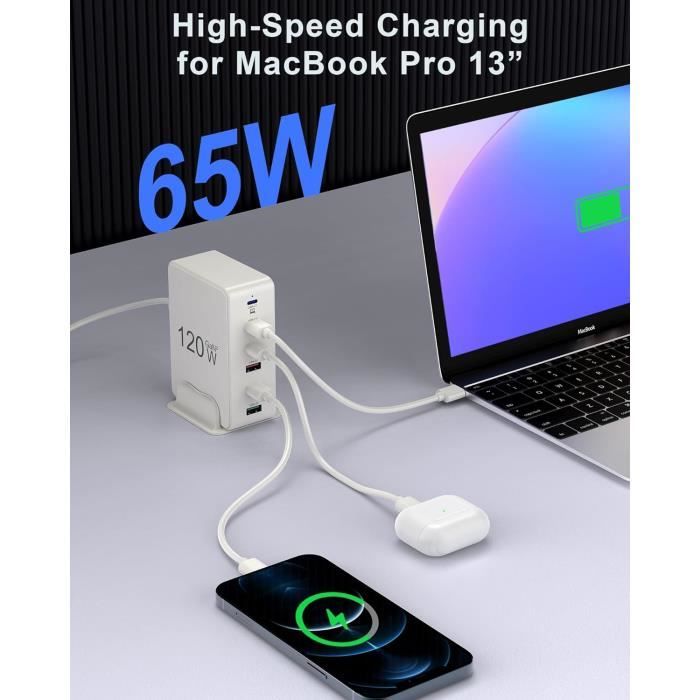 Chargeur Usb Multiple, 120W 6-Port Chargeur Usb C Charge Rapide, 3Type ...