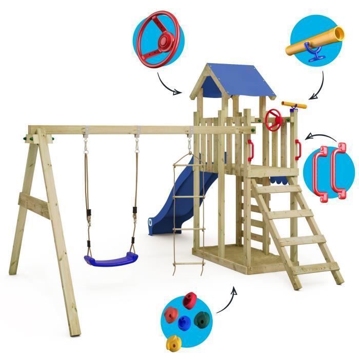 Wickey Aire de jeux Multiflyer Light avec balançoire et toboggan bleu ...