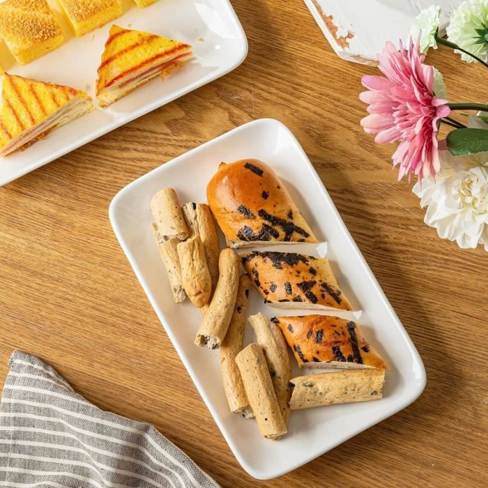 4Pcs Assiette Rectangulaire Service Assiettes À Dessert Porcelaine 22 5 ...