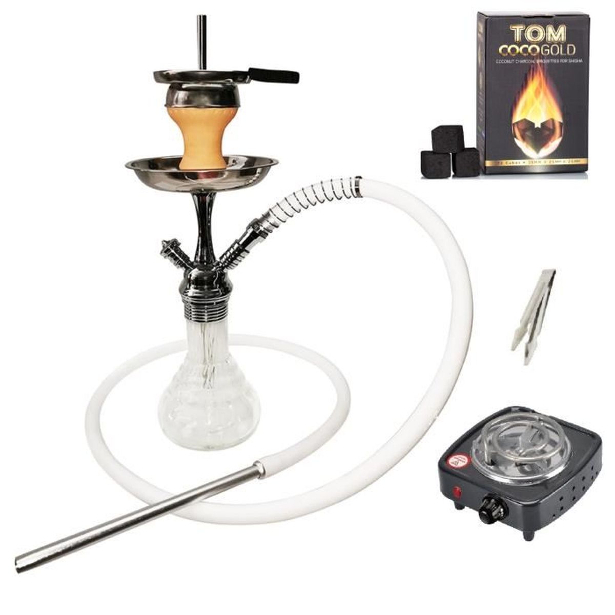 PACK CHICHA CLASSIQUE COMPLET BLANC + ALLUME CHARBON + CHARBON - Achat ...