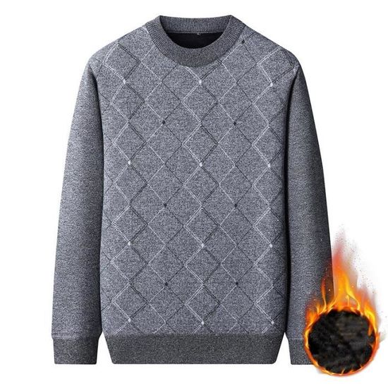Pull Hiver Homme En Tricot Doublé Polaire Casual Chaud Col Rond ...
