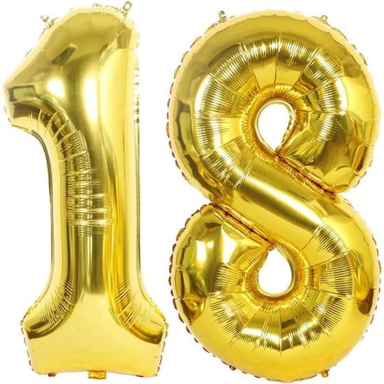 Ballons Anniversaire 18 Ans Doré, 40 Pouces Feuille Ballon Chiffre 18 ...