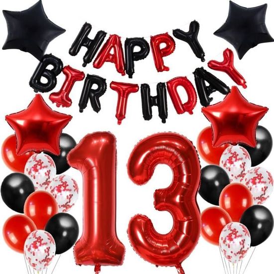 Ballon 13 Ans Anniversaire Fille Noir Rouge Decoration Anniversaire ...