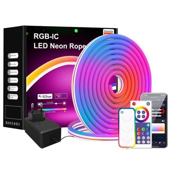 Ruban LED Neon 5M RGBIC avec 300 LED, Controller Wifi AP, Contrôle Alexa, LED Multicolor pour ...