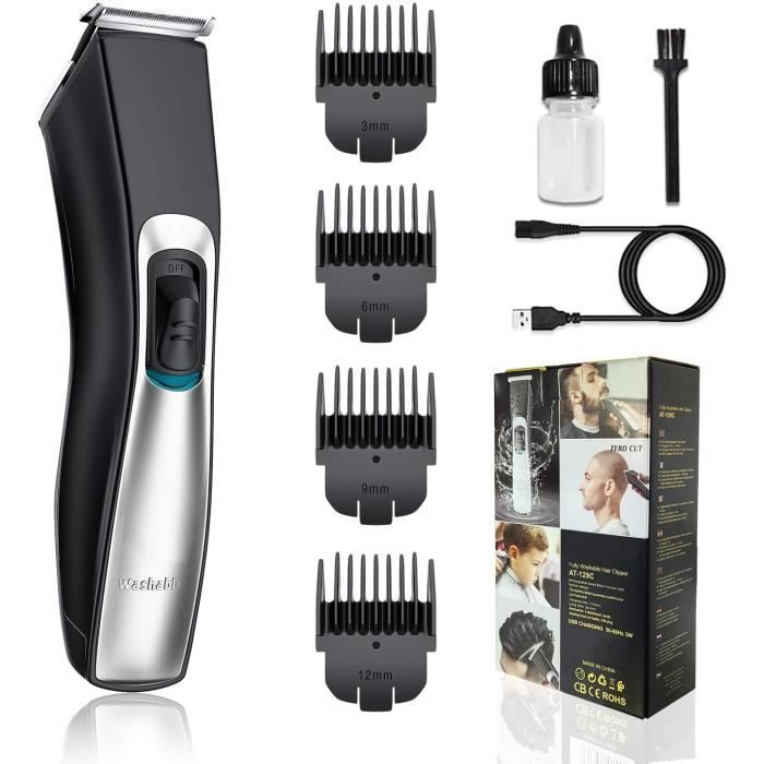 Tondeuse Cheveux Hommes, Tondeuse Barbe Sans Fil Rechargeable Avec câble USB et 4 peignes, IPX7 ...