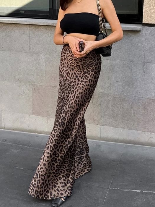 OOTN-Jupe trompent à imprimé léopard pour femme,vintage,chic de rue ...