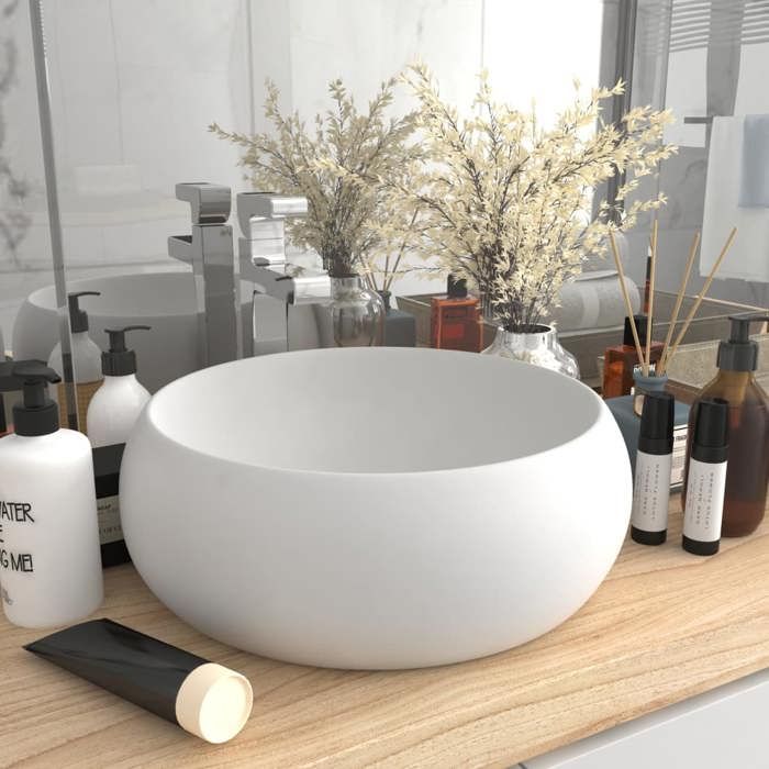 HSF®Lavabo Lave main - Design moderne rond de luxe Blanc mat 40x15 cm ...
