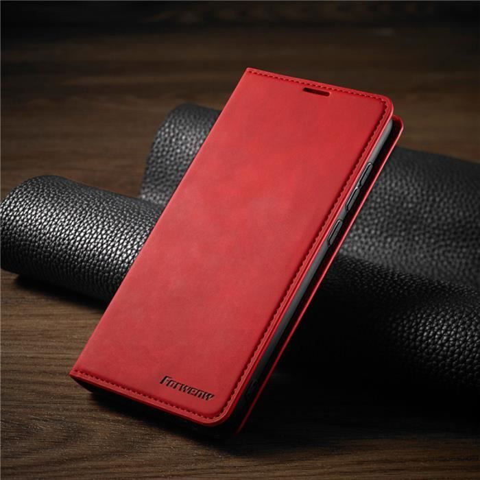 Rouge-Coque De Téléphone À Rabat En Cuir Pour Xiaomi, Étui Portefeuille ...