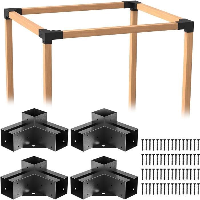 Lot de 4 Supports de pergola, kit de pergola à 3 Voies à Angle Droit ...