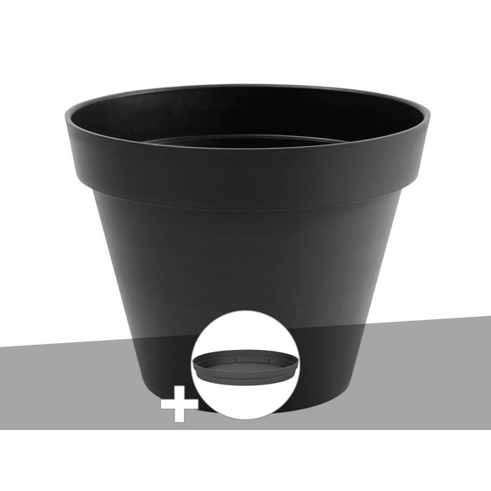 Pot de fleur rond Toscane Ø 80 x H.66 cm Anthracite + Soucoupe - Eda ...