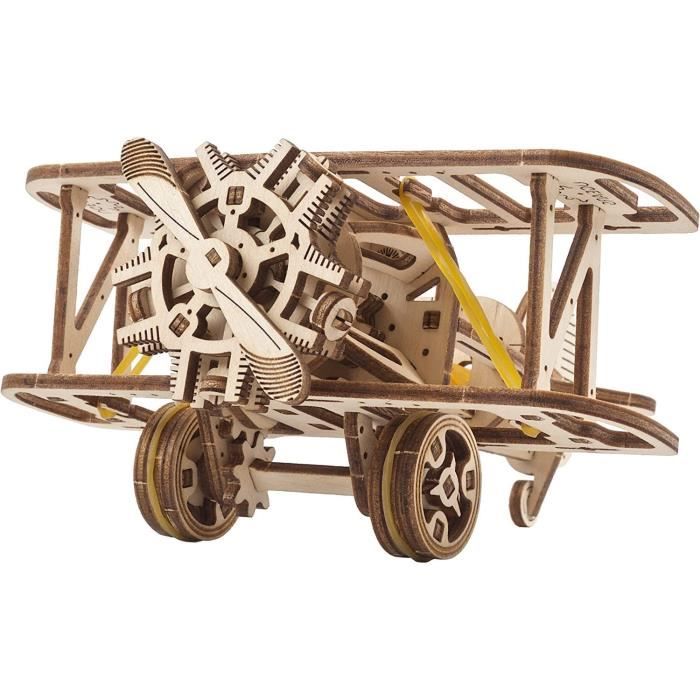 Mini-Biplan Puzzle 3D Bois Maquette Mecanique en Bois a Construire ...