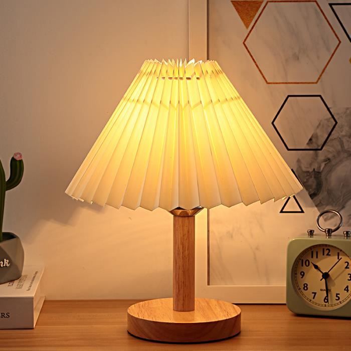 Lampe à poser - Nordique - Plissée en bois massif - Tissu d'abat-jour ...