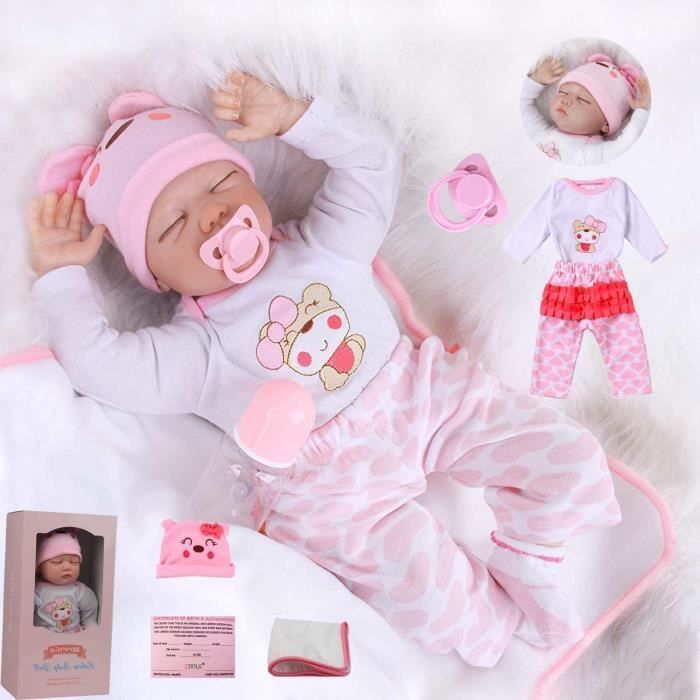 Bebe Reborn Fille 22 Pouces 55Cm Réaliste Bebe Reborn Souple En Silicone Réaliste En Vinyle ...
