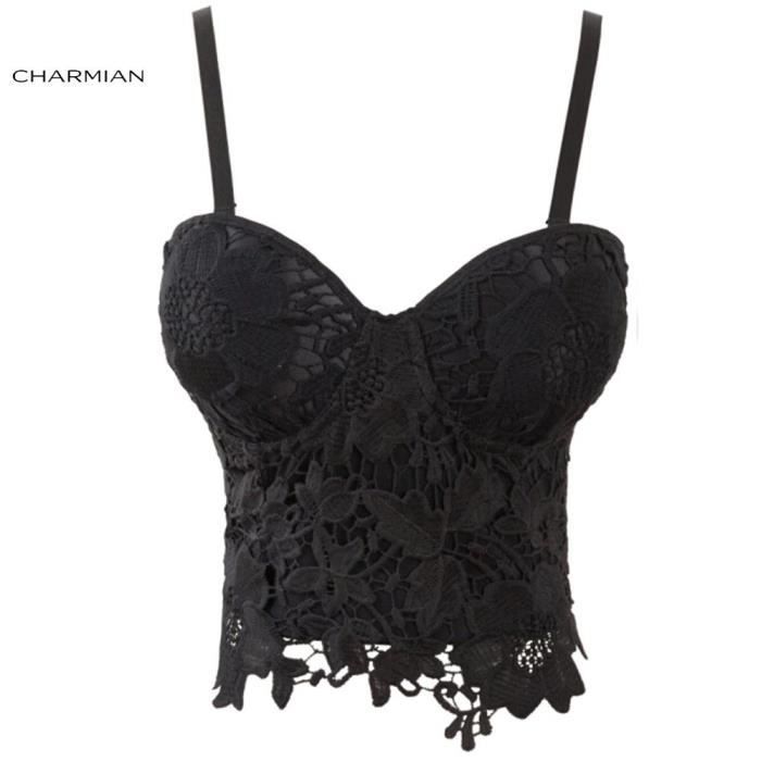 Bustier femme,Charmian Grande Taille Sexy Dentelle Florale Bustier Noir ...
