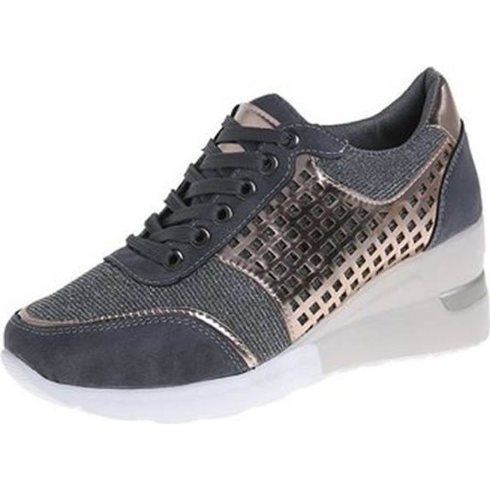 Lukcolor Basket Lacets Platform Casual talon compensé pailletée ...