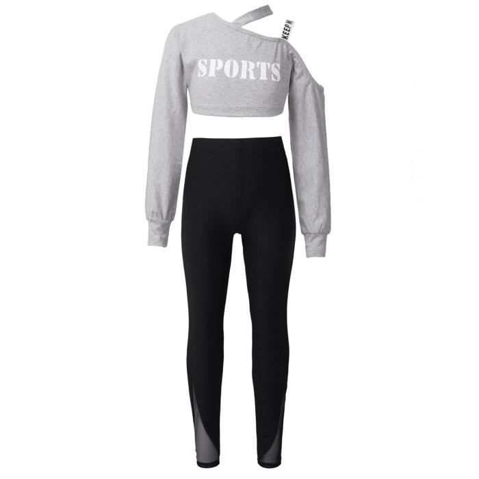 Ensemble de Sport Fille Manches Longues Fitness Survêtement Gym Yoga 3 ...
