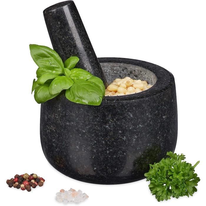 Mortier en granit avec pilon, robuste, pour épices, herbes, mortier en ...