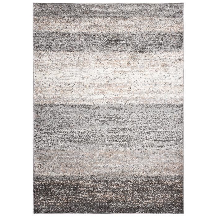 TAPISO Tapis Salon Shaggy Poils Longs DELHI Beige Gris Bandes ...