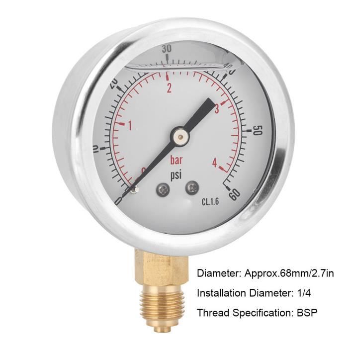 JIA TS-PGG604-4bar 1/4BSP Y60 Manomètre Radial Rempli d'Huile Jauge de Pression pour Machinerie ...