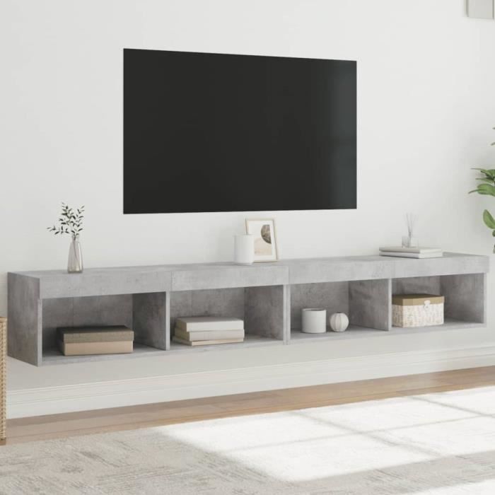 ABIL Meubles TV avec lumières LED 2 pcs gris béton 100x30x30 cm En ...