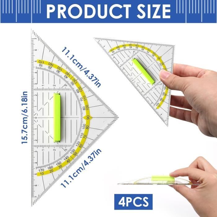 Equerre Ecole Rapporteur, Règle Equerre Rapporteur 2 en 1 Lot de 4 ...