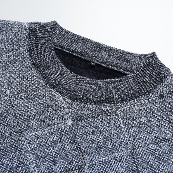 Pull Hiver Homme En Tricot Doublé Polaire Casual Chaud Col Rond ...