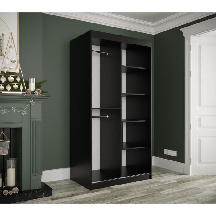 Armoire de Chambre MARMORO T1 Noir-Blanc 100 avec 2 Portes Coulissantes ...