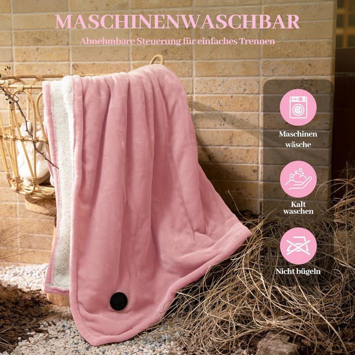 Couverture chauffante électrique - SWAPY - 130x180 cm - Rose - Commande ...