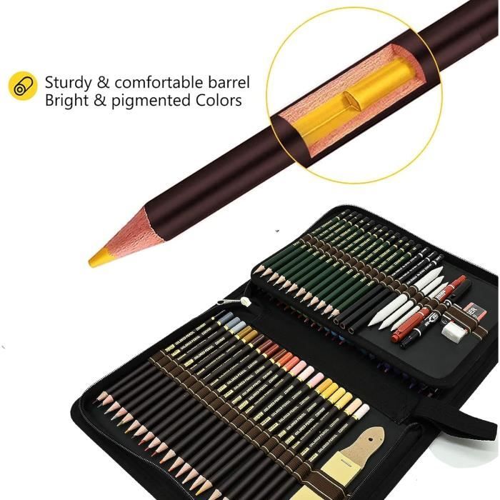 Crayons De Couleur De Dessin Et Kit De Croquis Professionnels, Set De 96Pcs,Pochette Avec Zip ...
