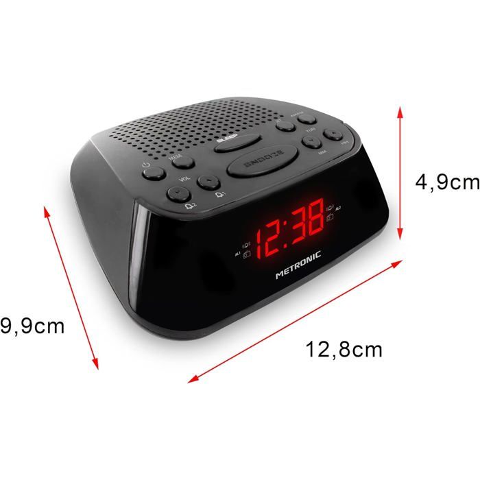 Radio-réveil FM Double Alarme Noir Noir Mat - Cdiscount TV Son Photo