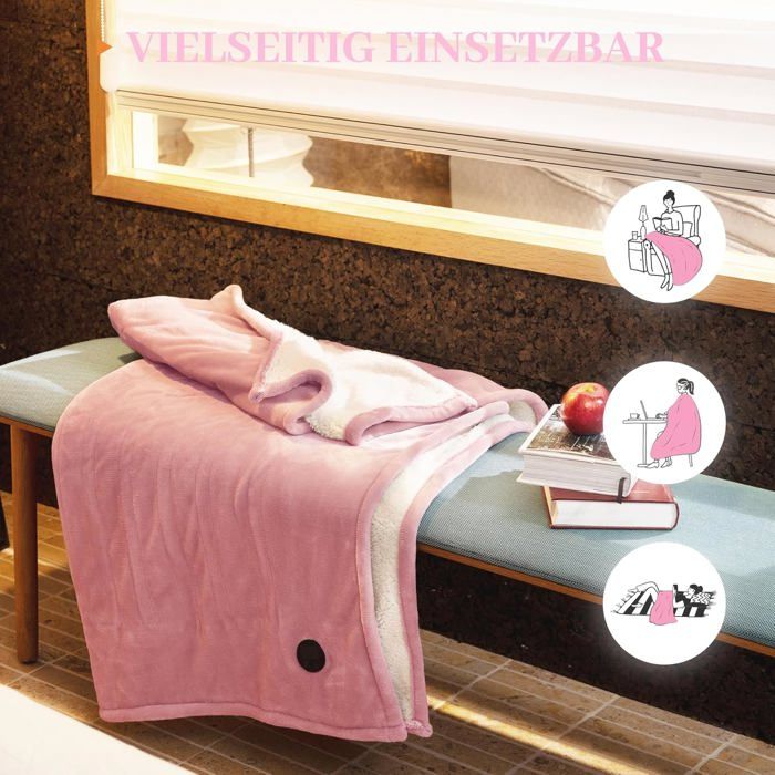 Couverture chauffante électrique - SWAPY - 130x180 cm - Rose - Commande ...