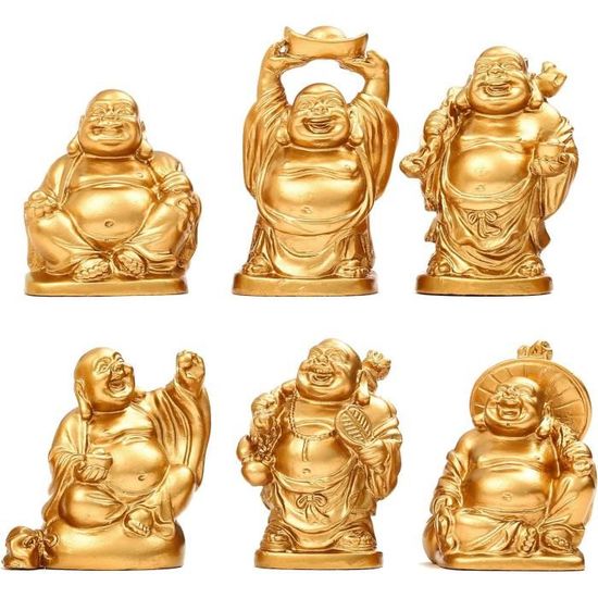 Tqgjst3 Lot De 6 Statues De Bouddha Rieur En Résine Doré 5,5 Cm De Hauteur[Q2499] - Cdiscount Maison