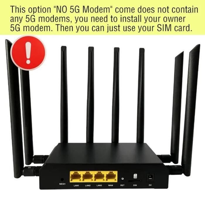Pas de modem no 5G - 4G 5G Openwrt Routeur Wifi6 Mesh 1800Mbps avec Carte SIM Gigabit LAN 2.4GHz ...