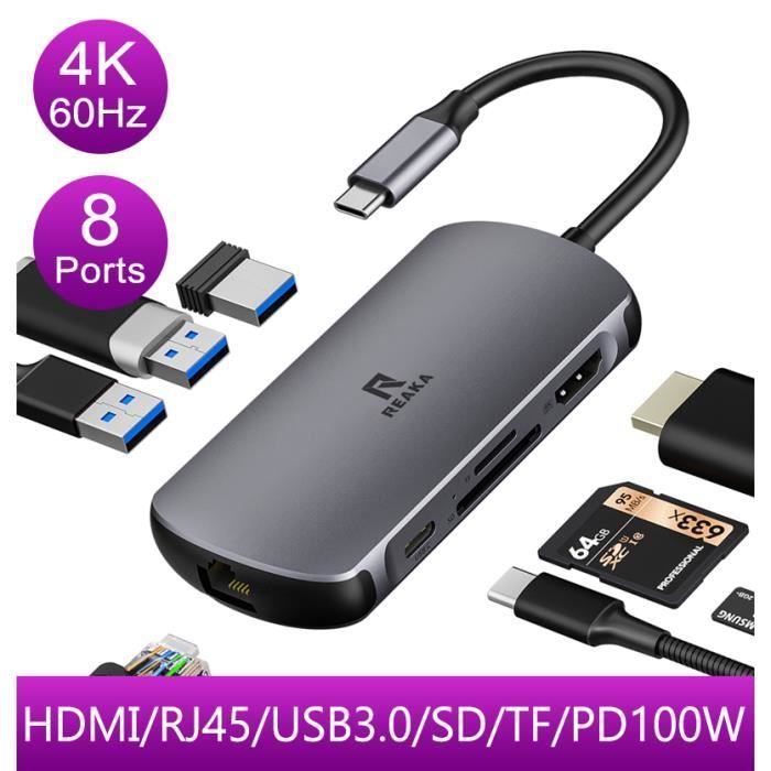 4K 60Hz - Reaka 4k 60hz Hub Usb Type C Vers Hdmi Avec Rj45 Pd 100w Usb ...