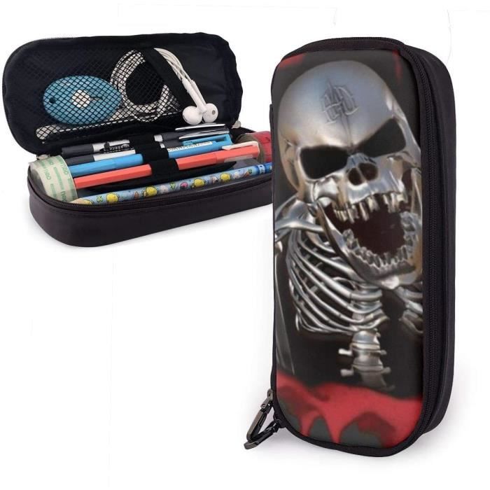 Trousse à crayons Halloween Horror Posable Skeleton Skull Rouge en cuir ...