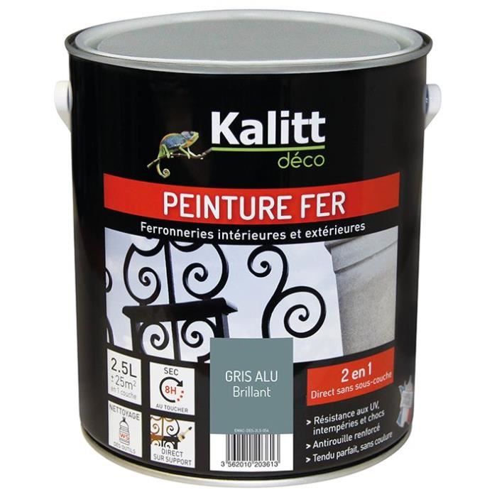 KALITT DECO Peinture Fer antirouille brillant - 2,5 L - Gris alu ...