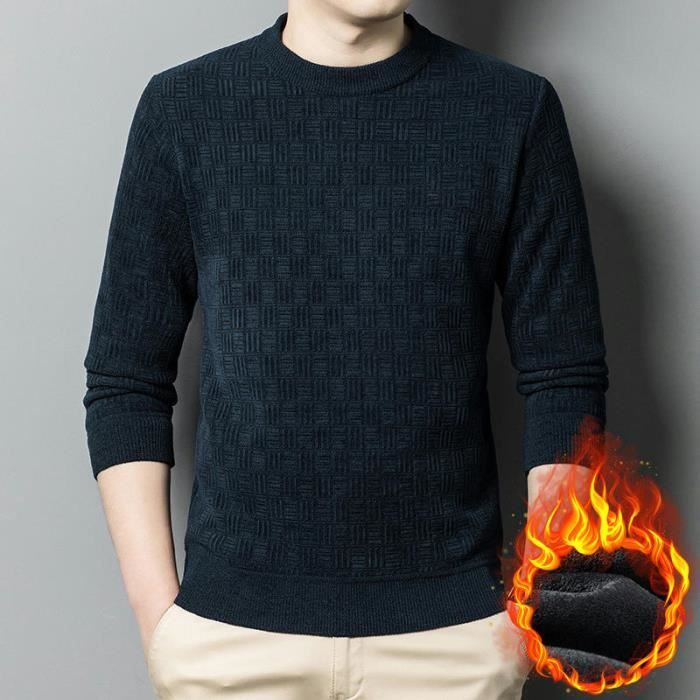 Pull Hiver Homme Chaude En Tricot Doublé Polaire Manches Longues ...