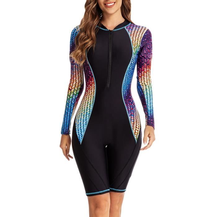 Maillot de Bain Une Pièce Femme Rashguard à Manche Longues Body Combi ...