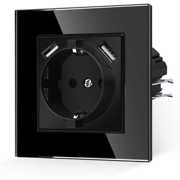 Prise Avec Usb En Noir-Prise En Verre 16 A Avec Port Usb-A Maximum 2,1 ...