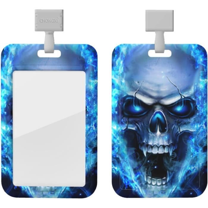 Porte-badge vertical étanche avec motif tête de mort bleue imprimé 3D ...