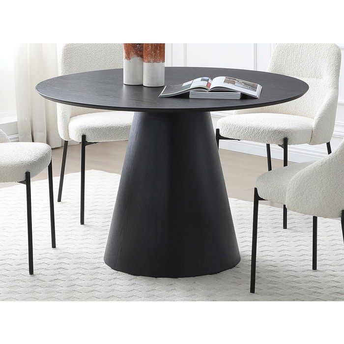 Table à manger ronde 4 personnes placage frêne - Noir - ANTALIZA ...