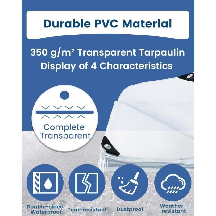 FoundGo 1x2m Bâche Transparente avec œillets, 350 g-m² Bache de ...
