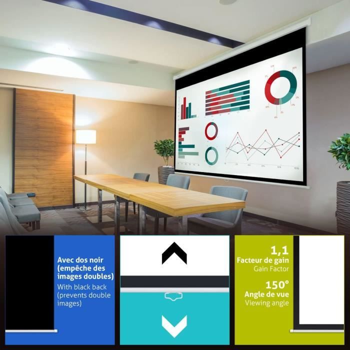 Professionnel Mirolo Écran De Projection Manuel 203 X 114 Cm (92") 16:9 ...