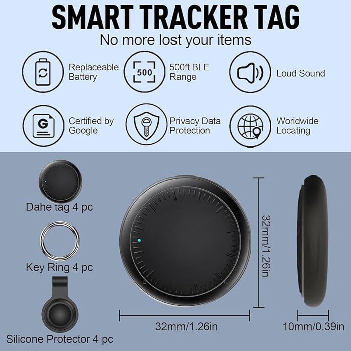 Smart Air Tracker Tag, Smart Android GPS Tracker Set of 4, Works with ...