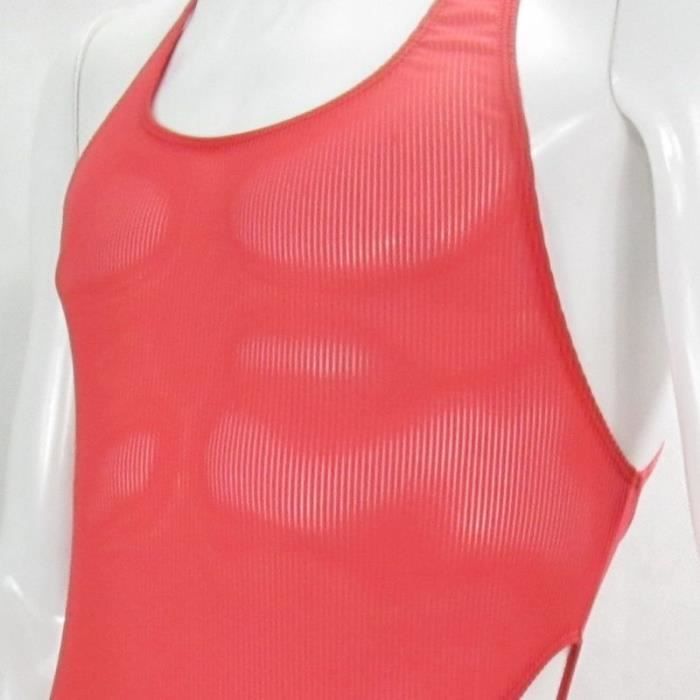 Body en Nylon et spandex pour homme, justaucorps à rayures, coupe haute ...