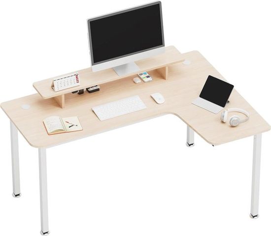 Bureau d'angle 155x110cm Bureau Gaming en Forme L avec LED Étagère de ...