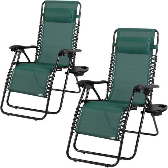 2x Chaises longues de jardin inclinables Chaise pliable avec porte ...