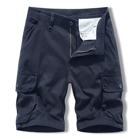 Short Cargo Homme Pur Coton Coupe Droite Casual Short Ete Multipoches ...